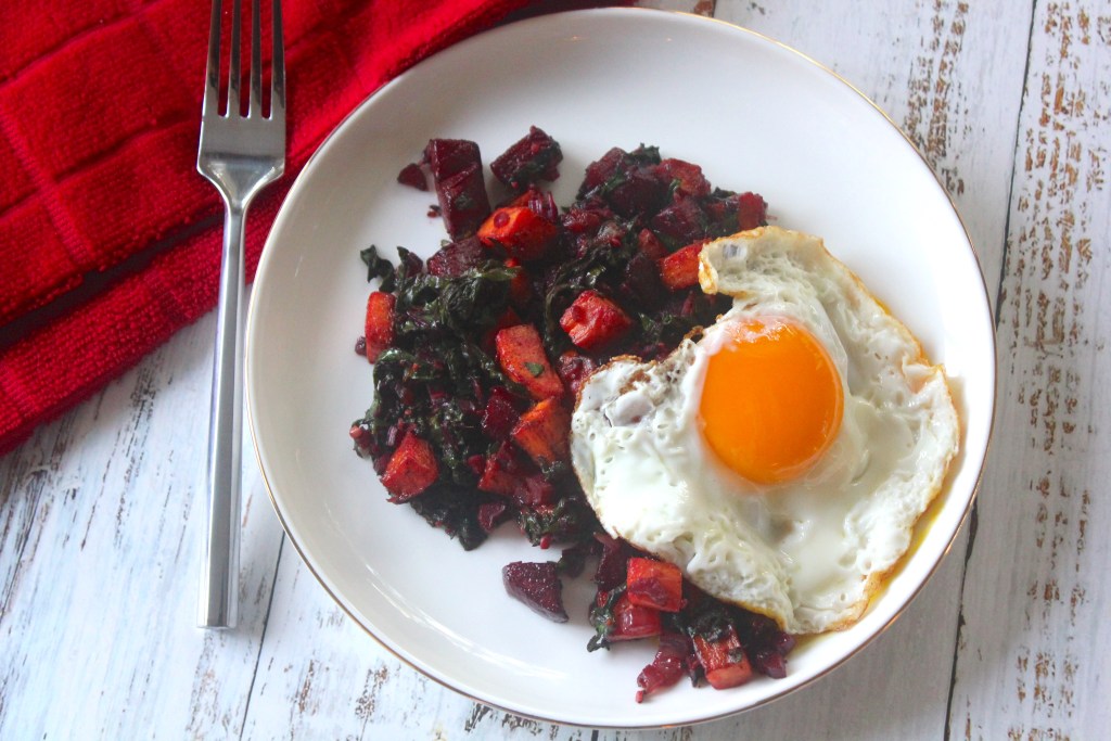 Sweet Potato and Beet Hash with Fried Eggs - A Li'l Bit of Spice